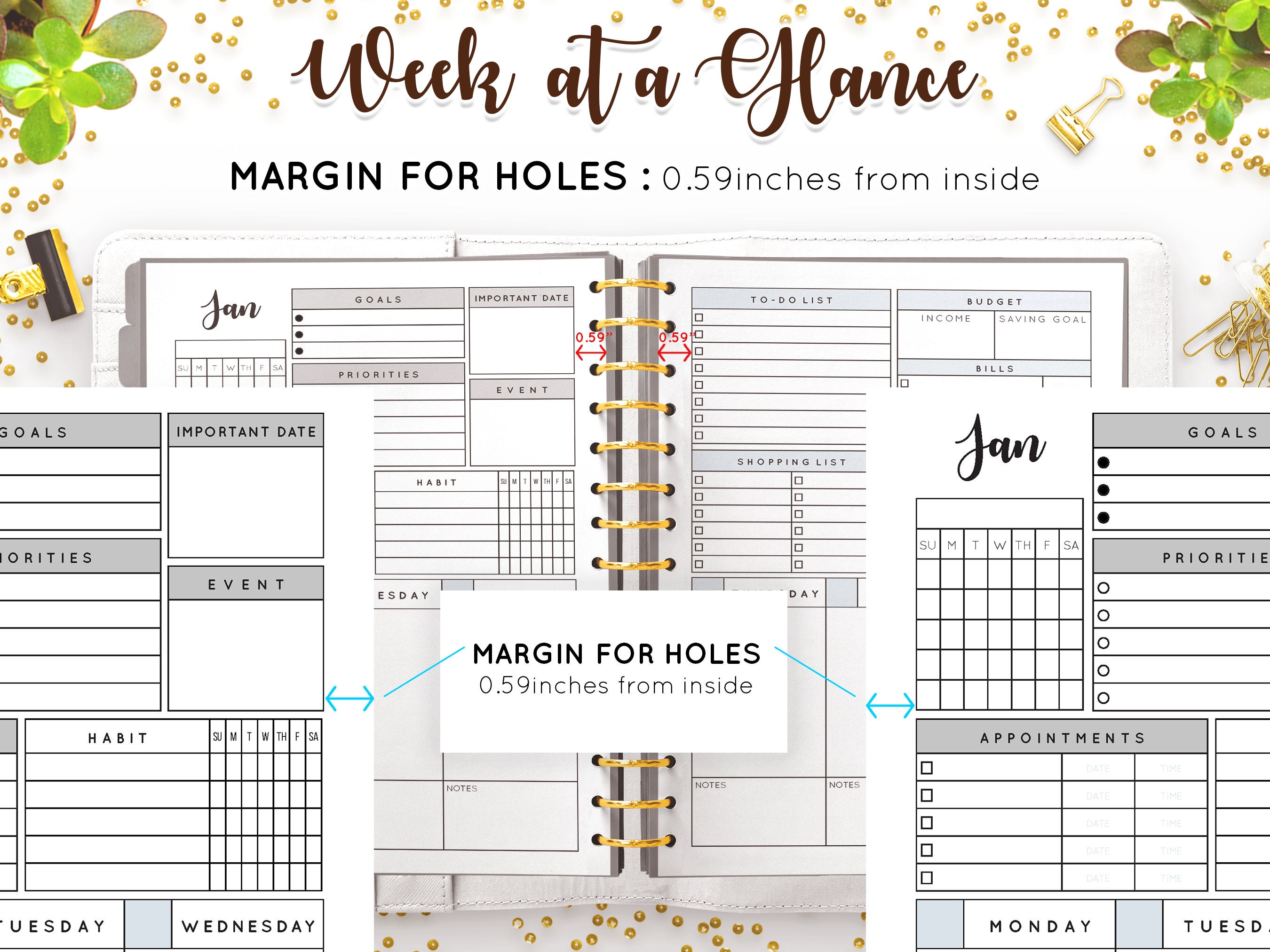 Week at a Glance Weekly Planner Undated Worksheet Template - Etsy