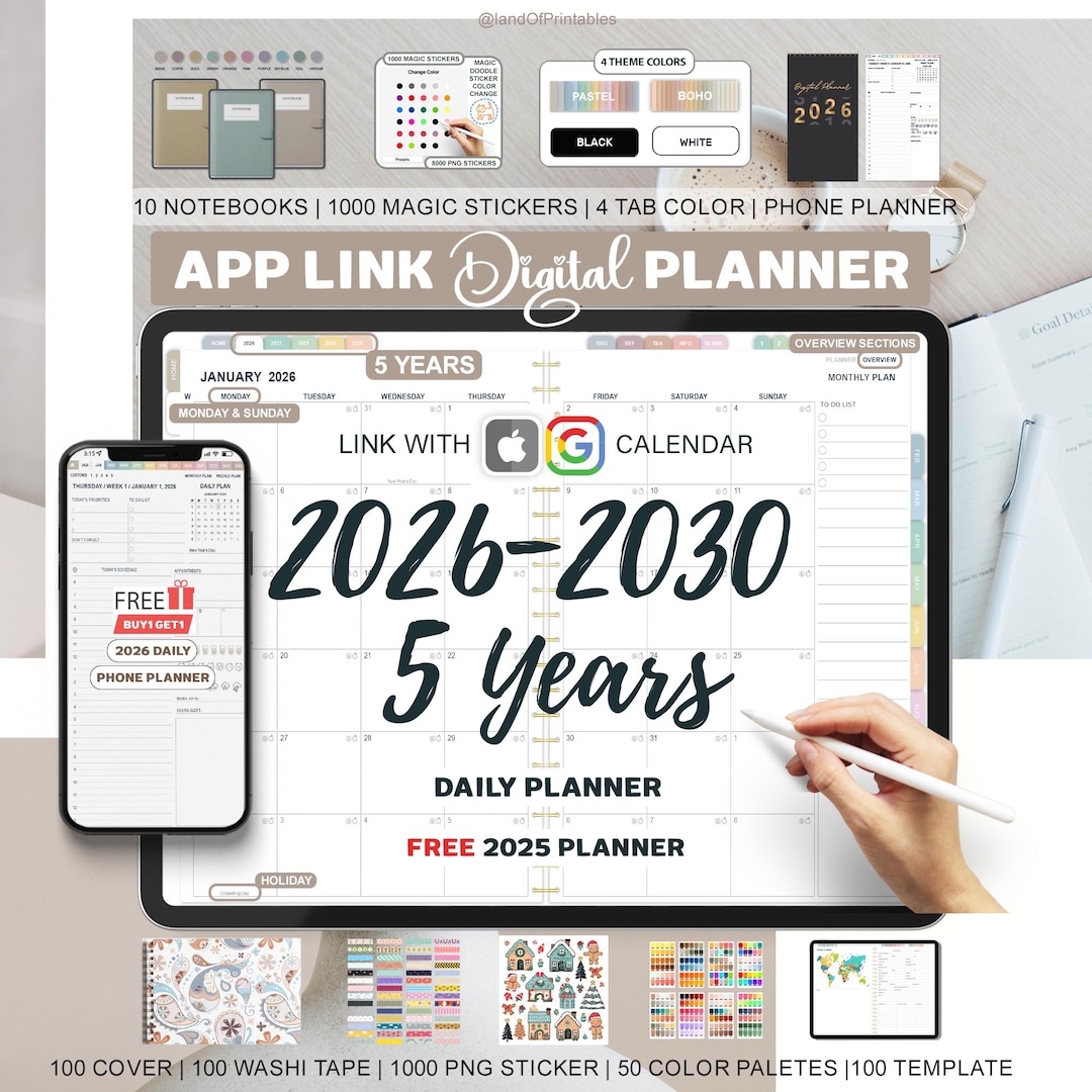 2026-2030 Digital Planner: Goodnotes, Ipad, Hyperlinked (digital ...