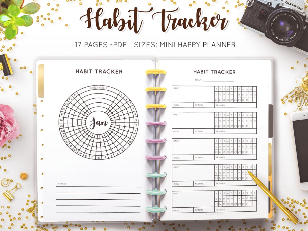 Habit Tracker, Habits Journal, Circular Chart Daily Monthly Routine Log ...
