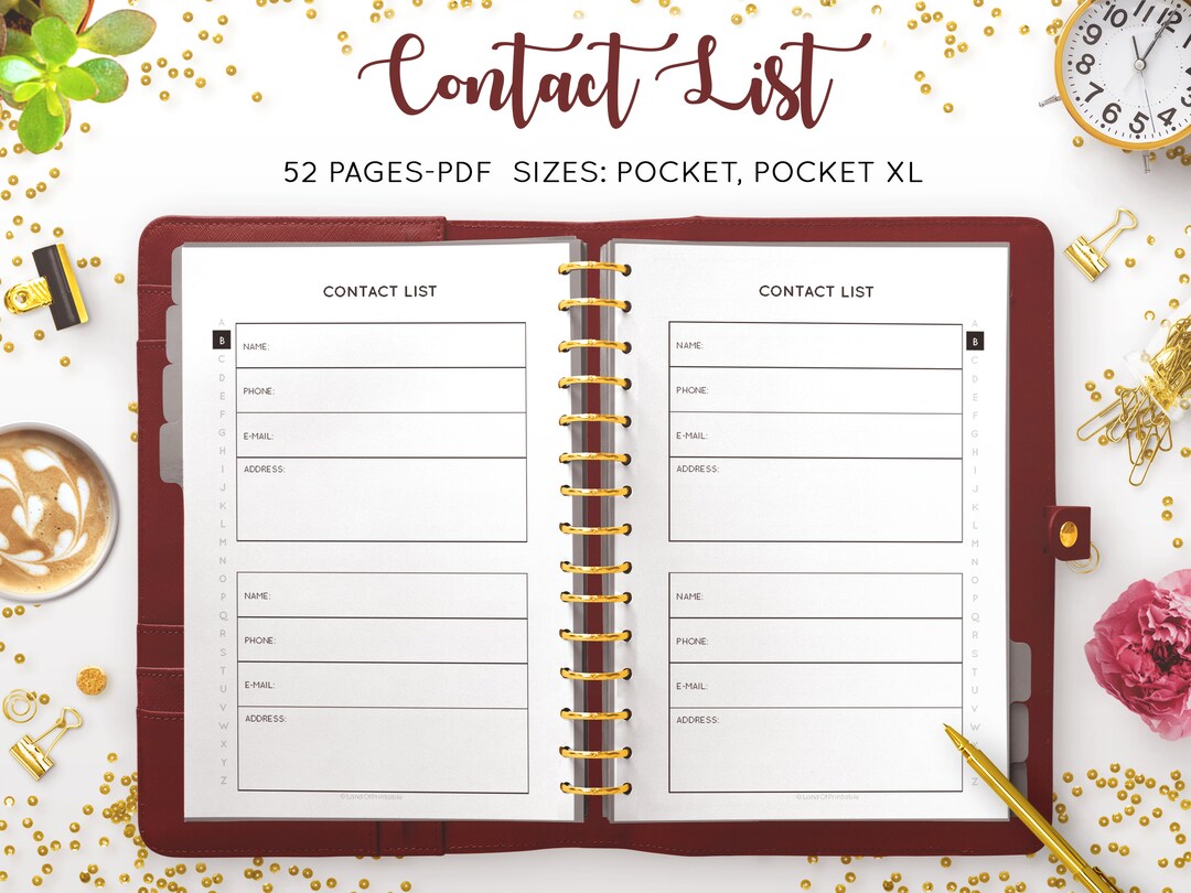 Address Book With Tabs, Contact List, Contact List Template, Contact ...