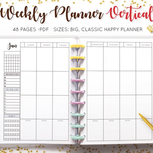 Weekly Planner Undated Vertical Layout 2 Page Worksheet Agenda - Etsy