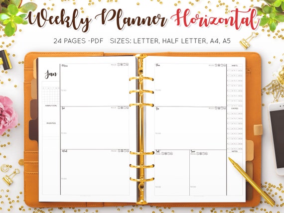 Weekly Planner Undated Horizontal Layout 2 Page Worksheet - Etsy