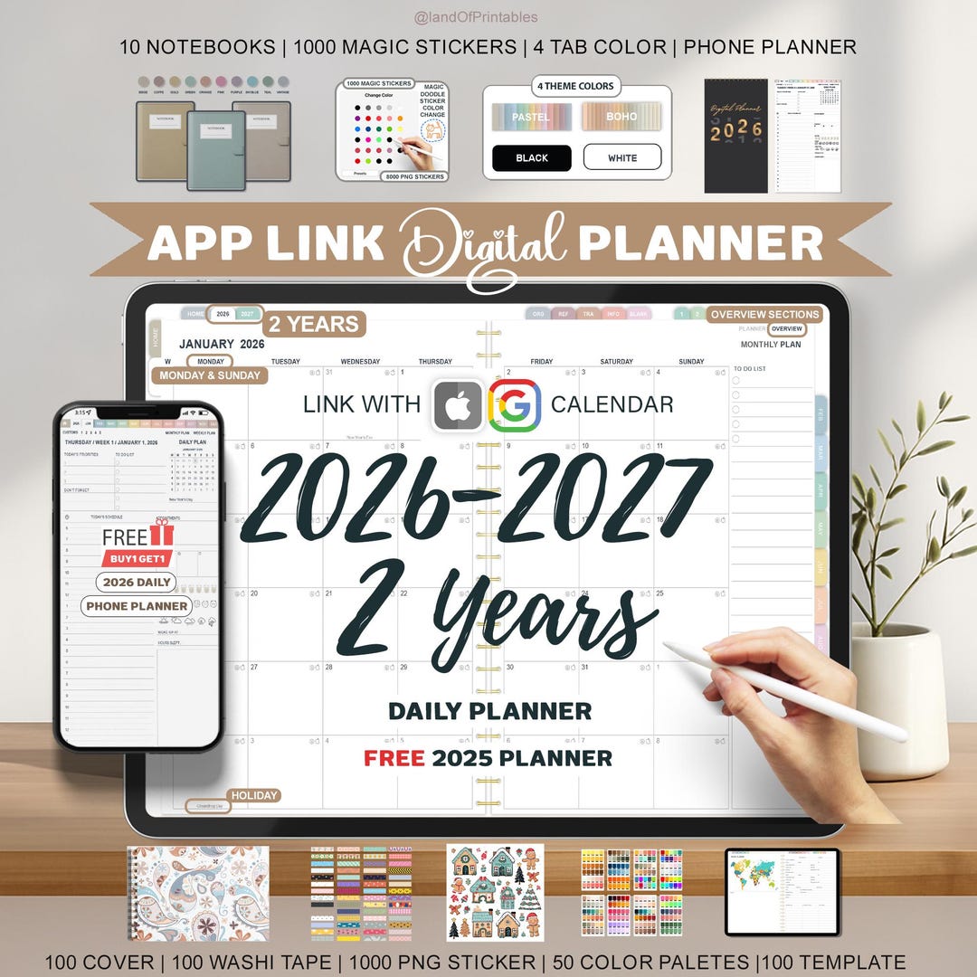 2026 2027 Digital Planner, Goodnotes Planner, Hyperlinked Planner ...