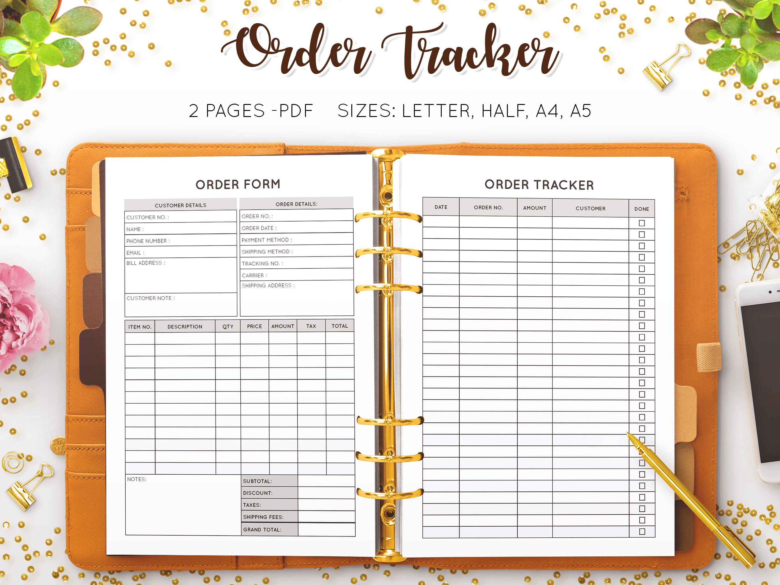 Paper Customer Order Form,Editable Order Tracker,Purchase Tracker,Order ...