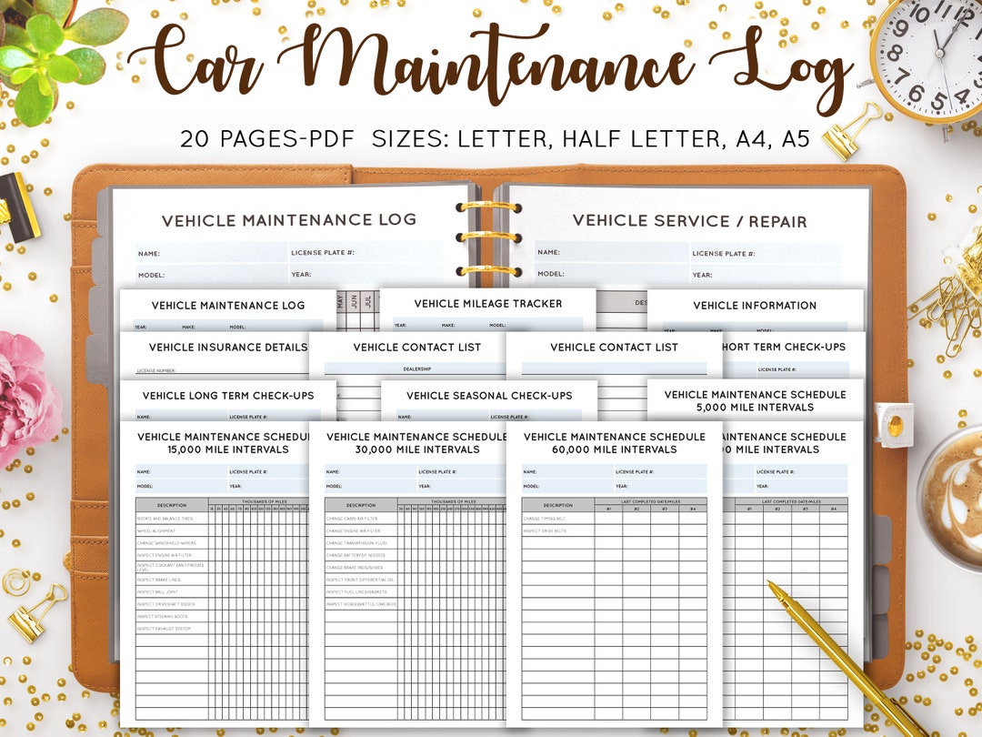 Car Maintenance Log, Vehicle Maintenance, Car Log Book, Car Maintenance ...