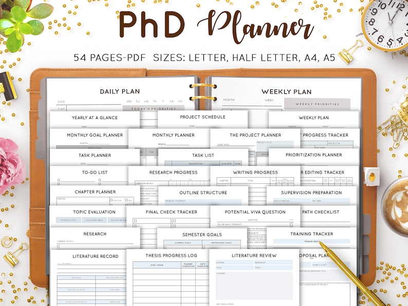 Phd Planner, Graduate School Planner, Thesis Planner, Dissertation ...