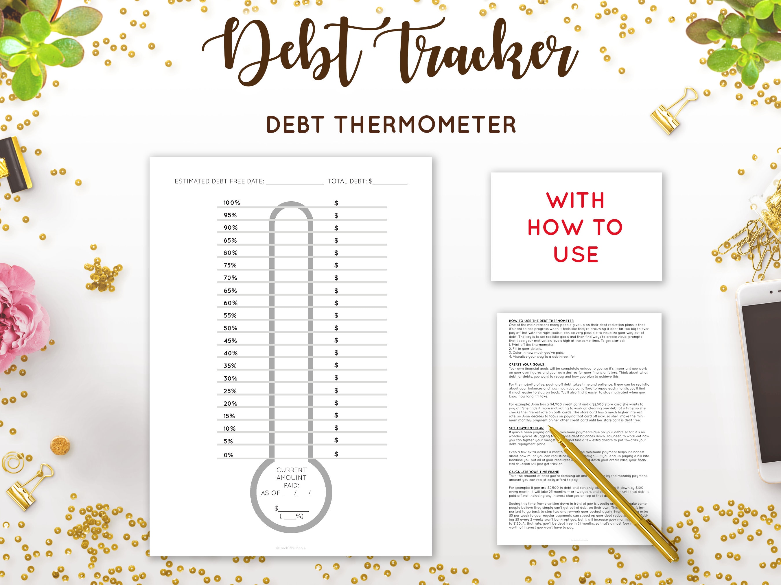 Debt Snowball Debt Tracker Thermometer Finance Payoff Calculator ...