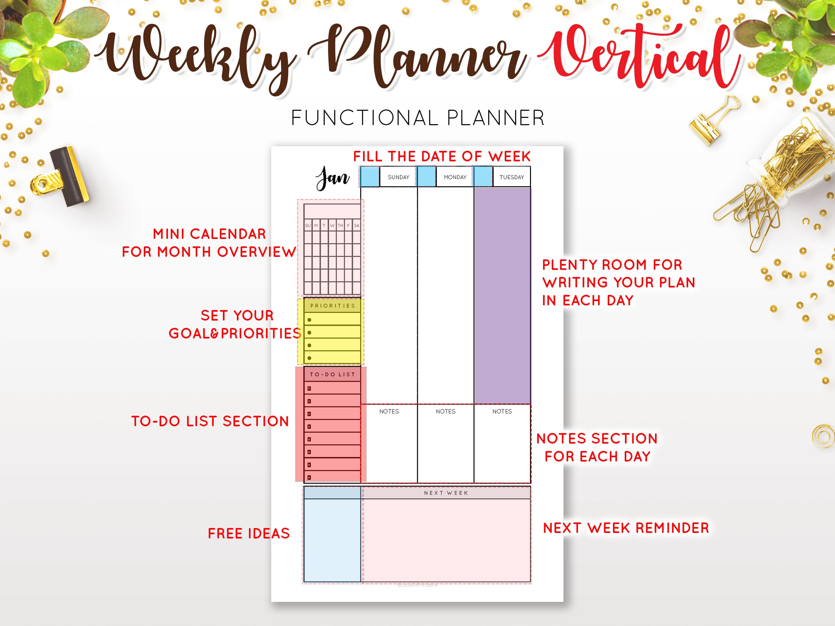 Weekly Planner Undated Vertical Layout 2 Page Worksheet Organizer Habit ...