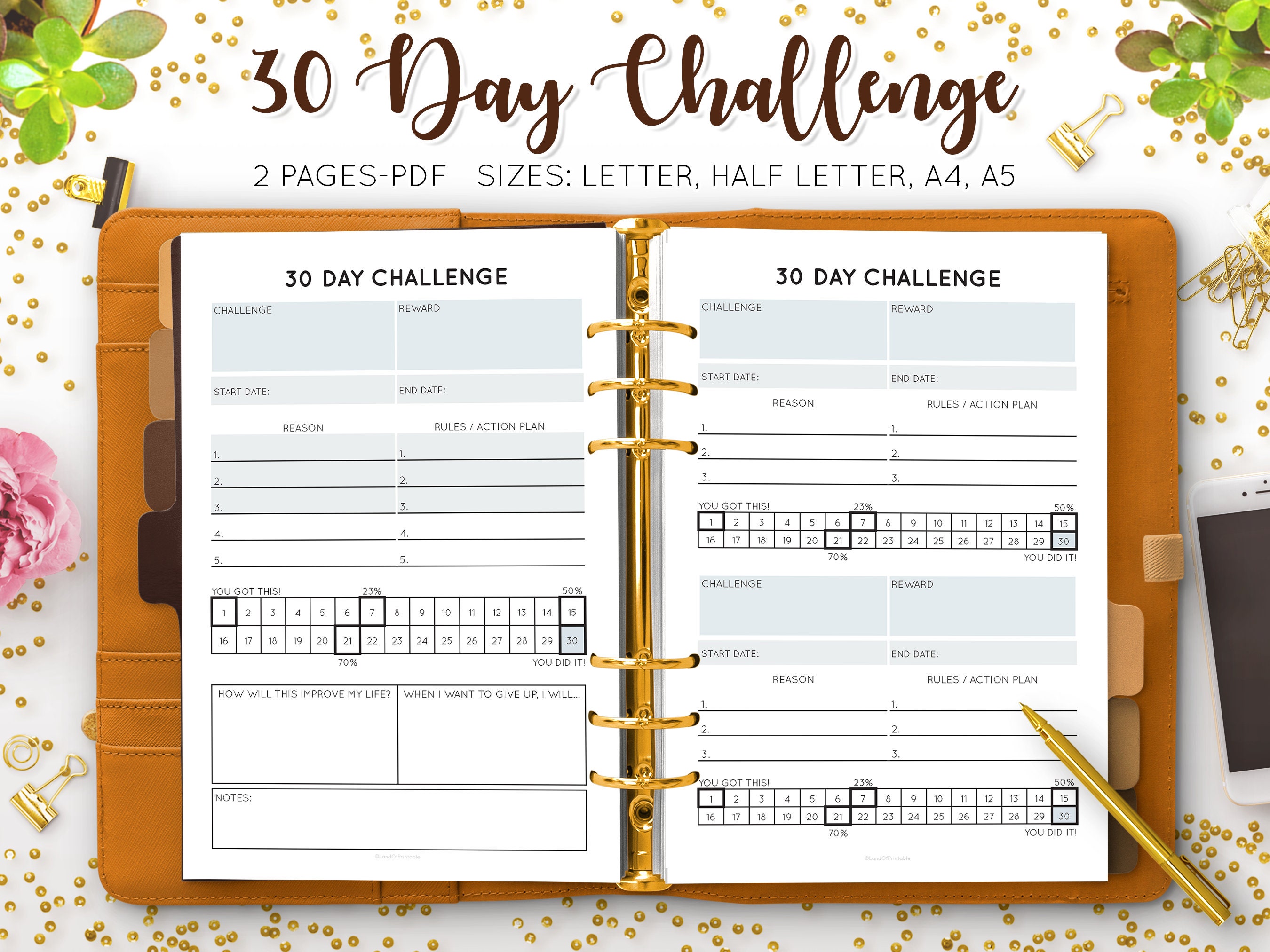 30 Day Challenge Tracker, Habit Tracker Template, Daily Habit, Goal ...