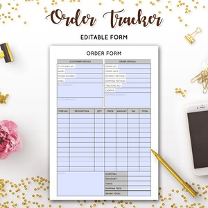 Order Form Template Editable Order Tracker Sales Purchase Order Form ...
