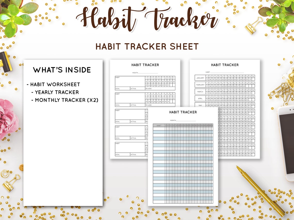 Habit Tracker Habits Journal Chart Daily Monthly Routine Log | Etsy