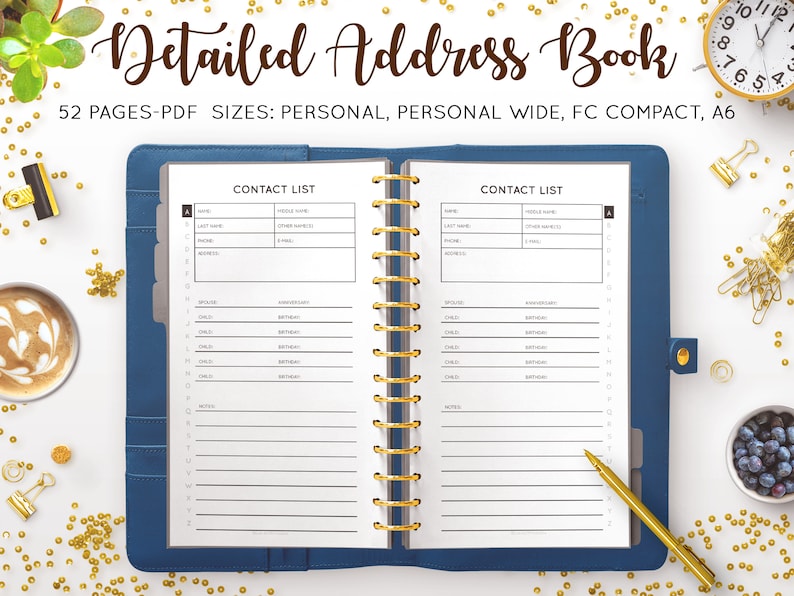 Detailed Address Book, Address Book With Tabs, Contact List, Contact ...