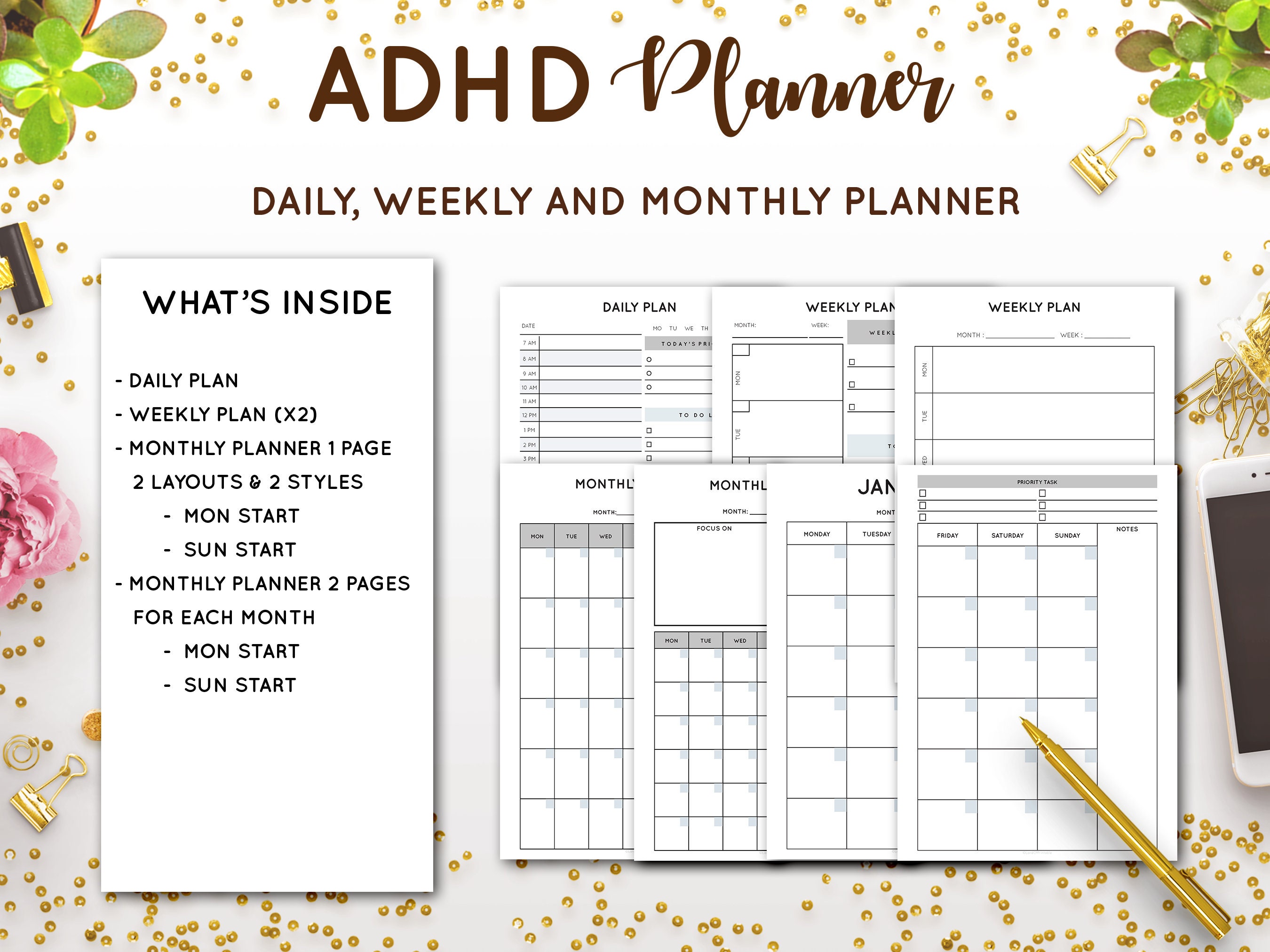 ADHD Planner Adult Work Life Planner Goal Life Binder - Etsy