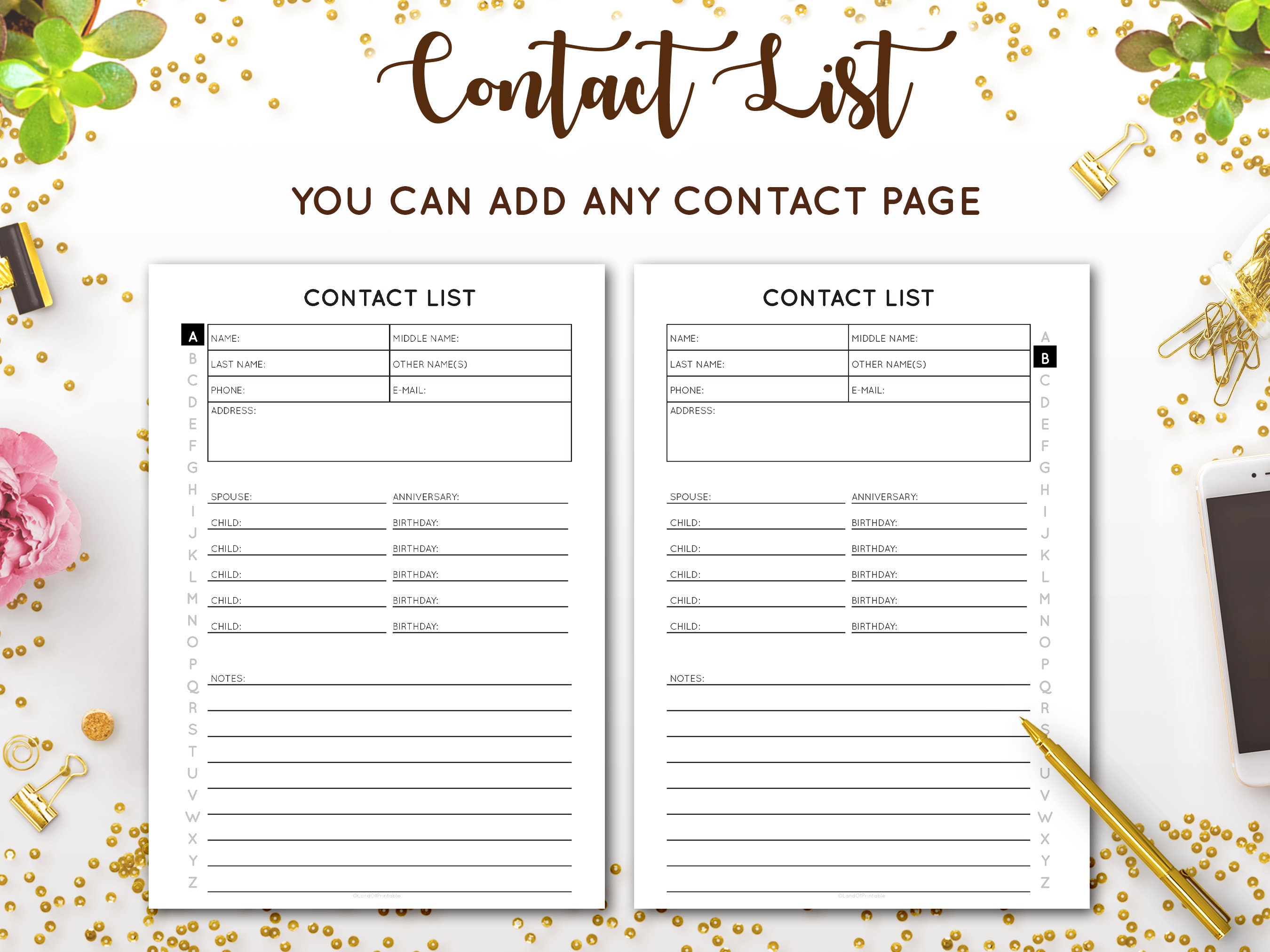 Detailed Address Book Contact List Log Contact Book With Tabs List ...