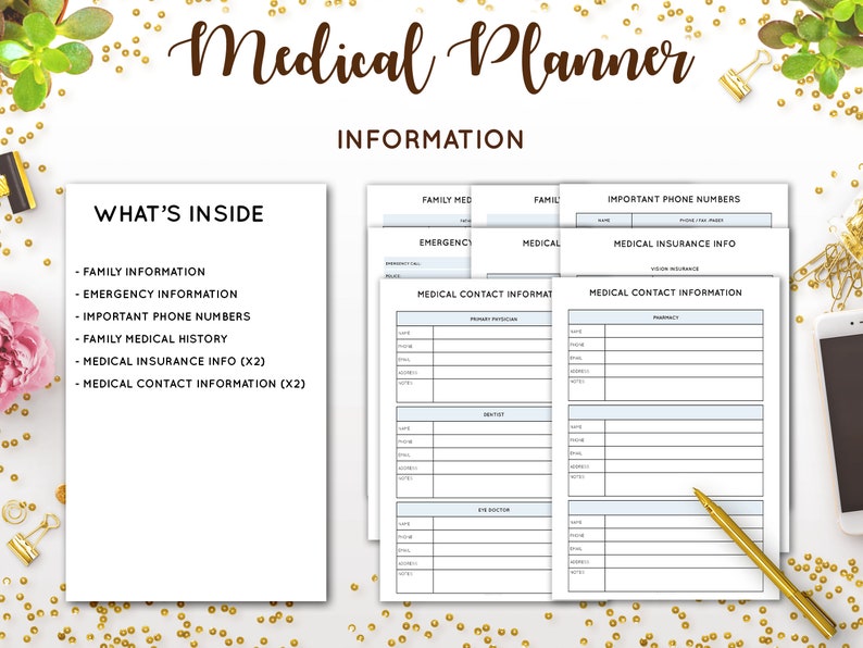 Medical Planner Printable, Medical Tracker, Medical Binder, Health Care ...