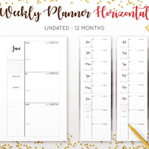 Weekly Planner Undated Horizontal Layout 2 Page Agenda Organizer Habit ...