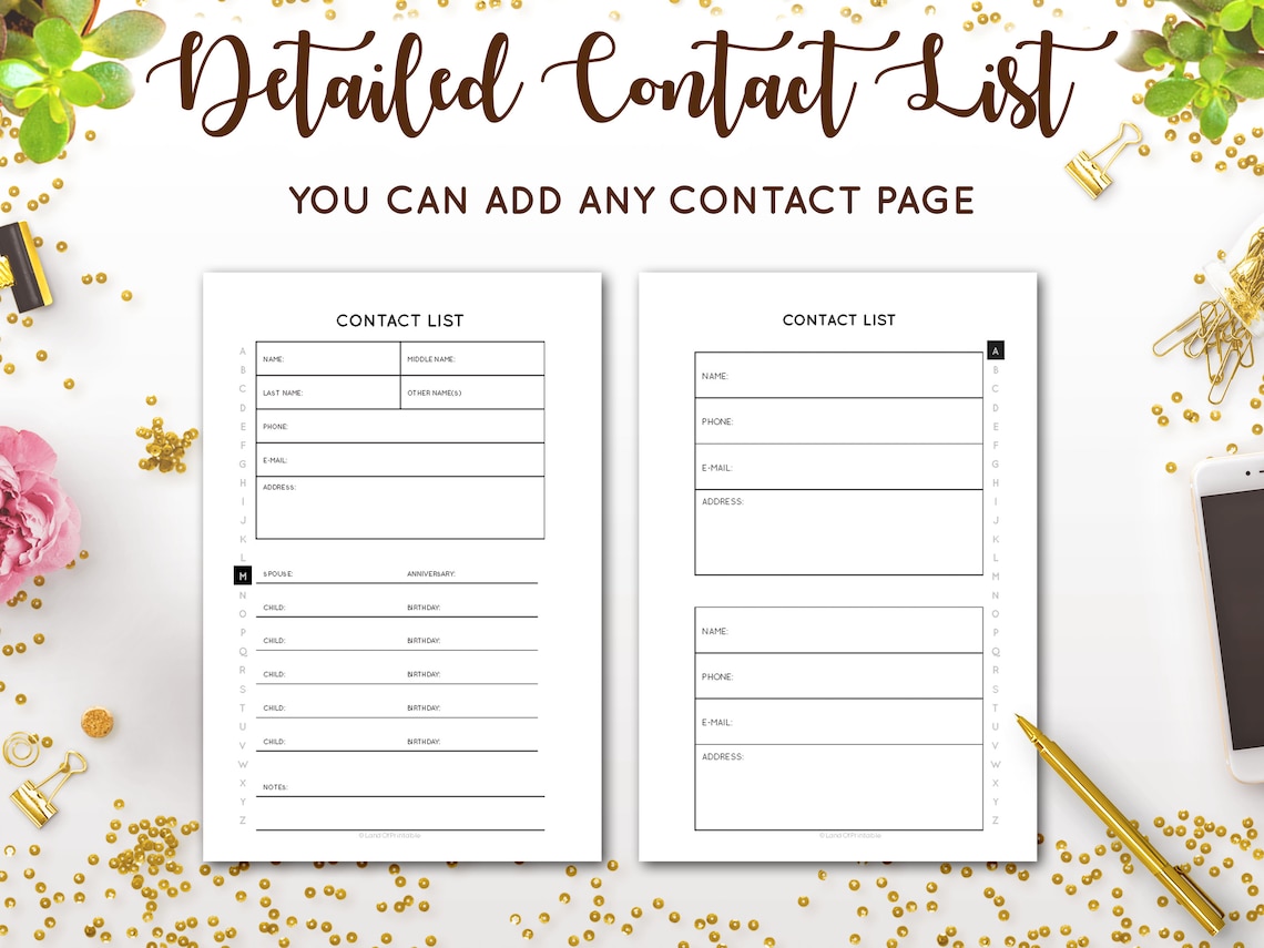 Detailed Address Book, Address Book With Tabs, Contact List, Address ...