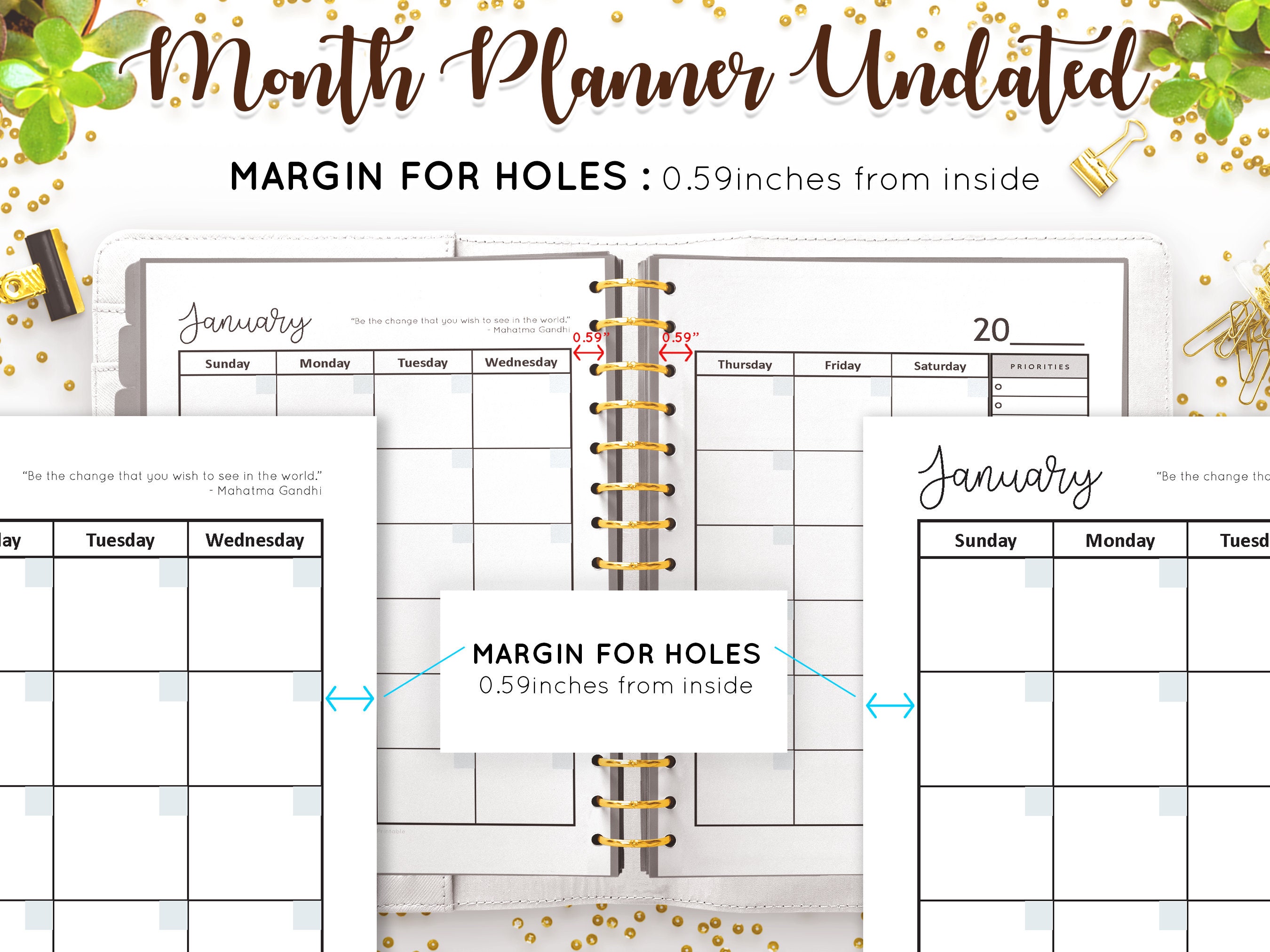 Monthly Planner Undated Monthly Organizer Calendar 2 Page Spread Layout ...