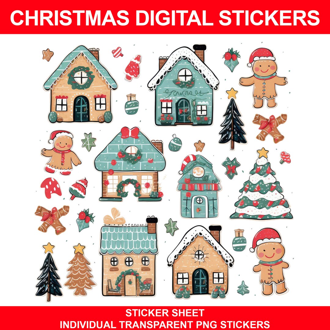 Santa Digital Download, Santa Sticker Sheet, Santa Christmas PNG ...