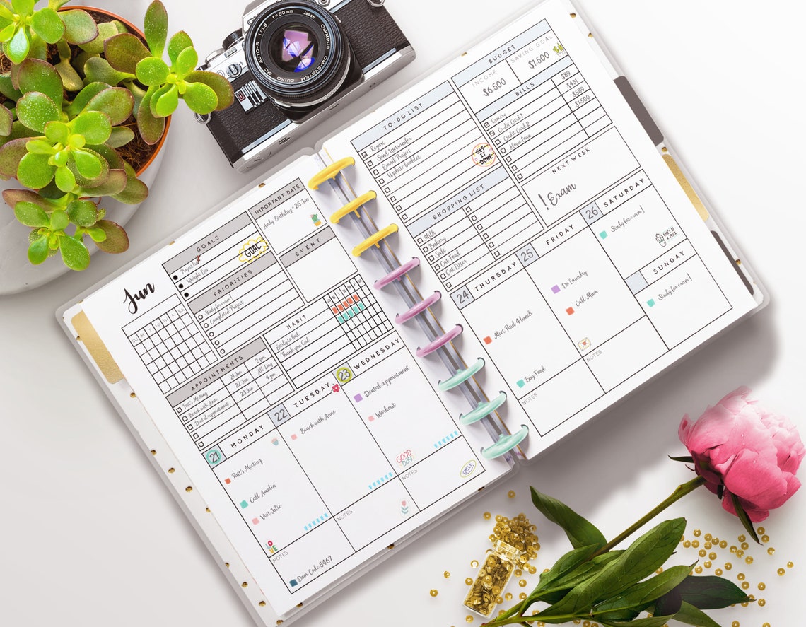 Week at a Glance, Weekly Planner Undated, Worksheet Template, Organizer ...