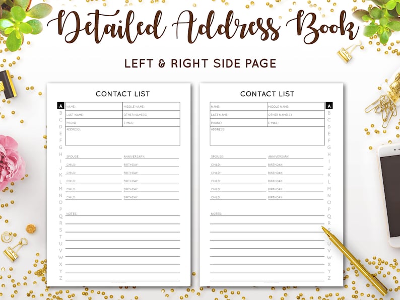 Detailed Address Book Contact List Log Contact Book Address Book With ...
