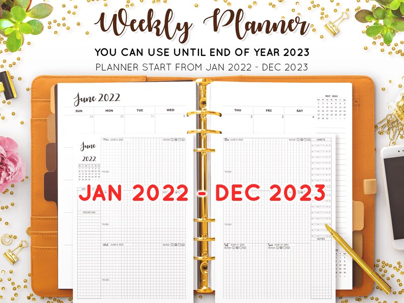 2022 2023 Weekly Planner, 365 Day Planner, 7 Day Weekly, Schedule, Grid ...
