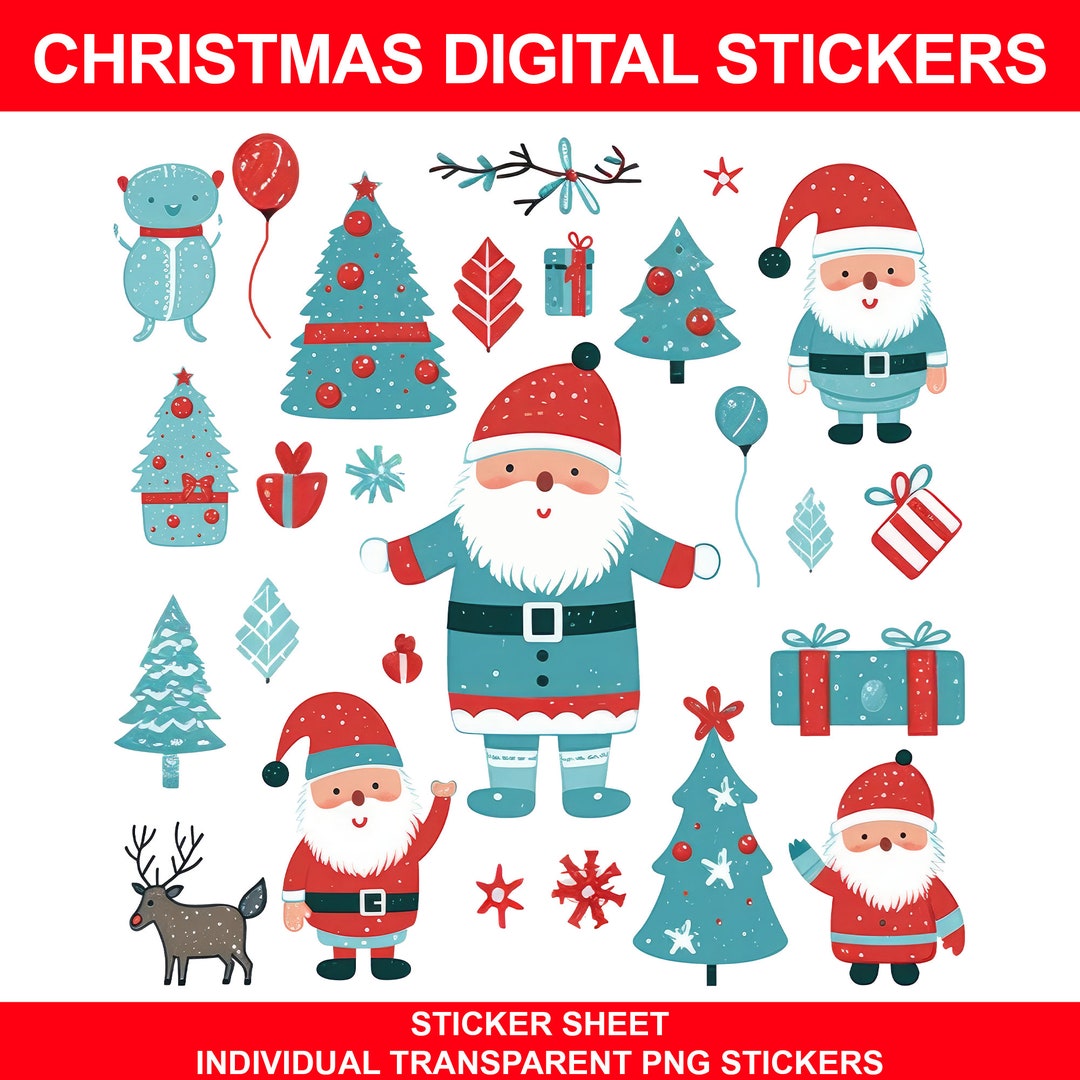 Santa Sticker Sheet, Santa Digital Download, Santa Christmas PNG ...