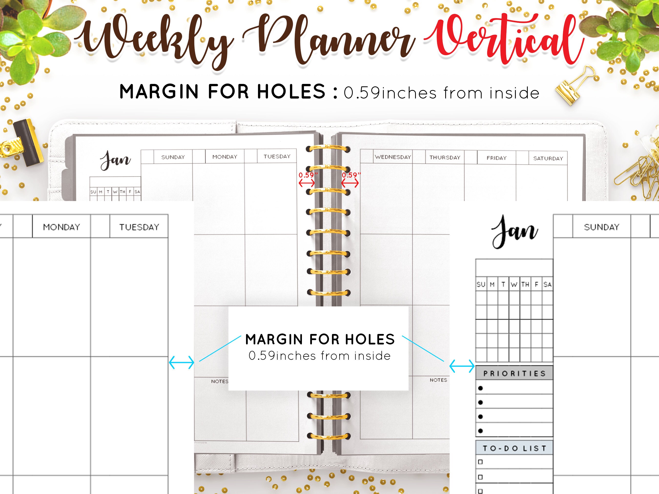Weekly Planner Undated Vertical Layout 2 Page Worksheet Agenda - Etsy