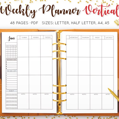 Weekly Planner Undated Vertical Layout 2 Page Worksheet Agenda - Etsy