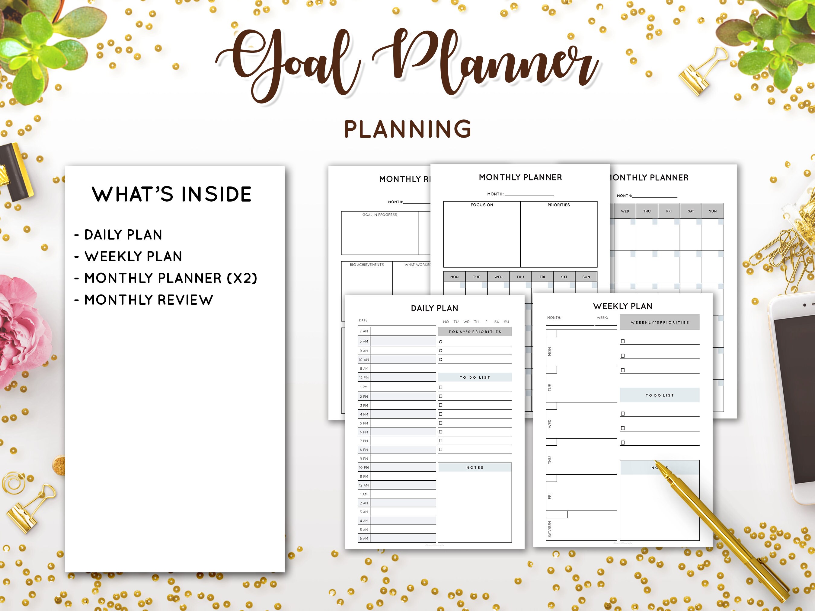 Goal Planner, Goal Tracker, Goal Worksheet, Goal Setting, Productivity ...
