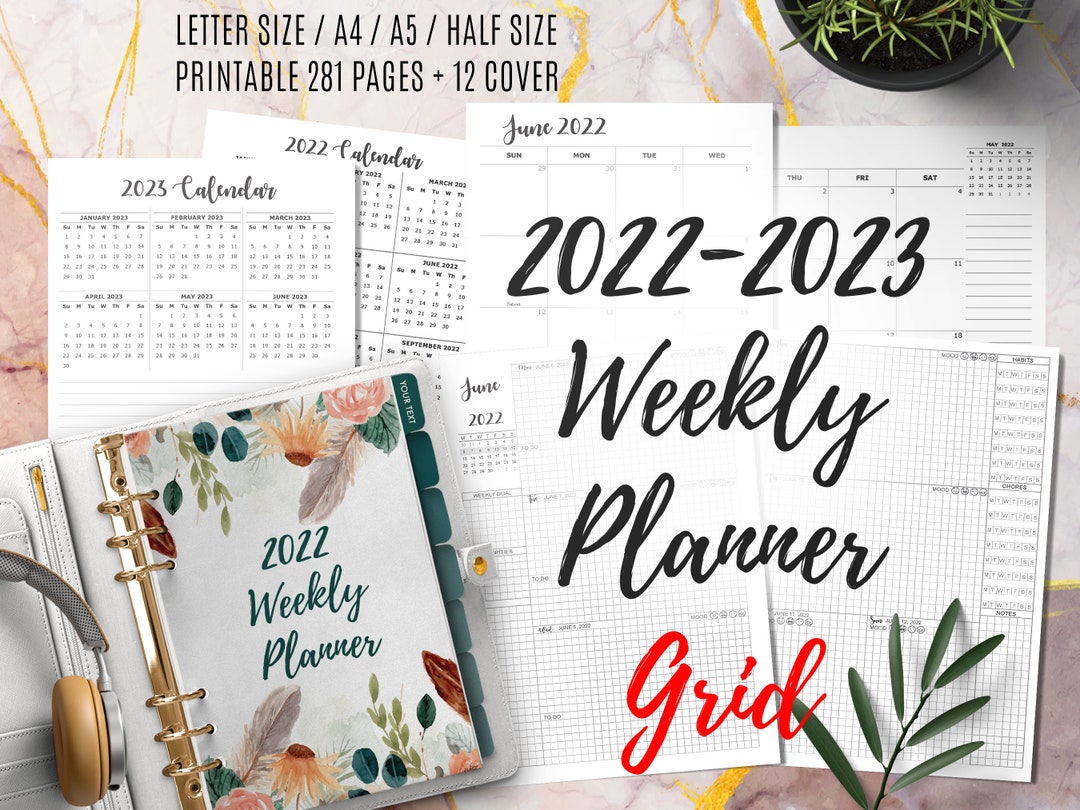 2022 2023 Weekly Planner, 365 Day Planner, 7 Day Weekly, Schedule, Grid ...