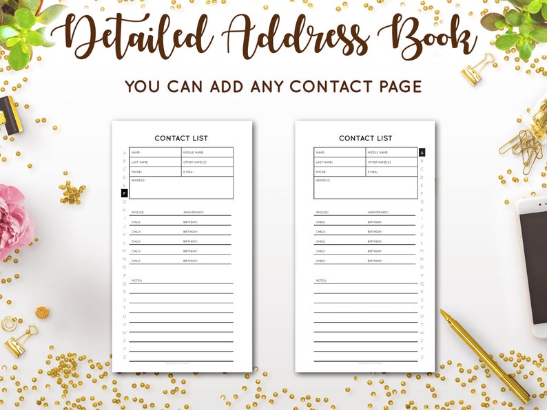 Detailed Address Book, Address Book With Tabs, Contact List, Contact ...