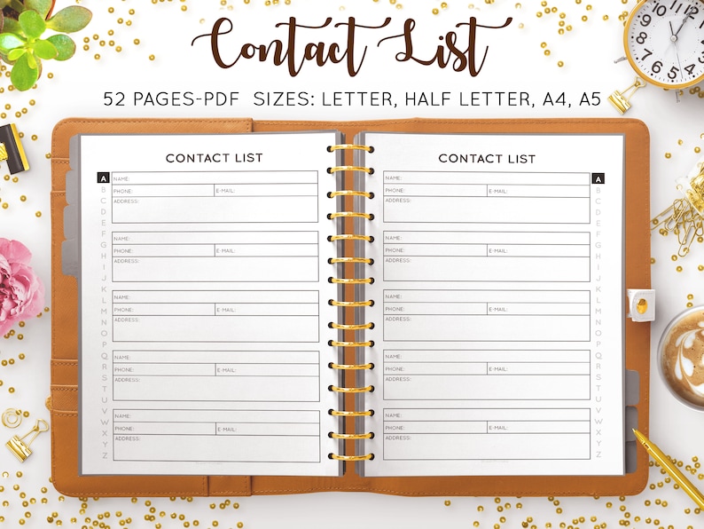 Contact List Address Book Log Contact Book Address Book With Tabs List ...