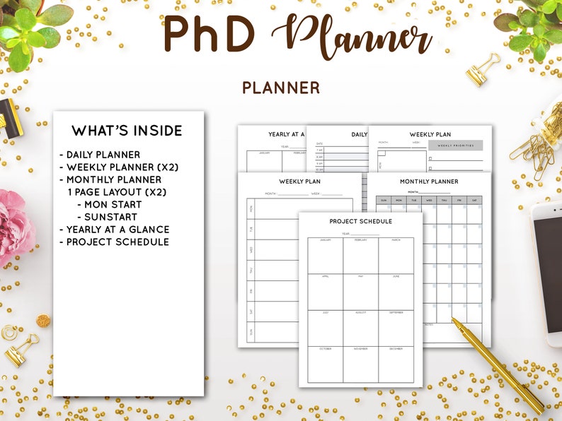 Phd Planner, Graduate School Planner, Thesis Planner, Dissertation ...
