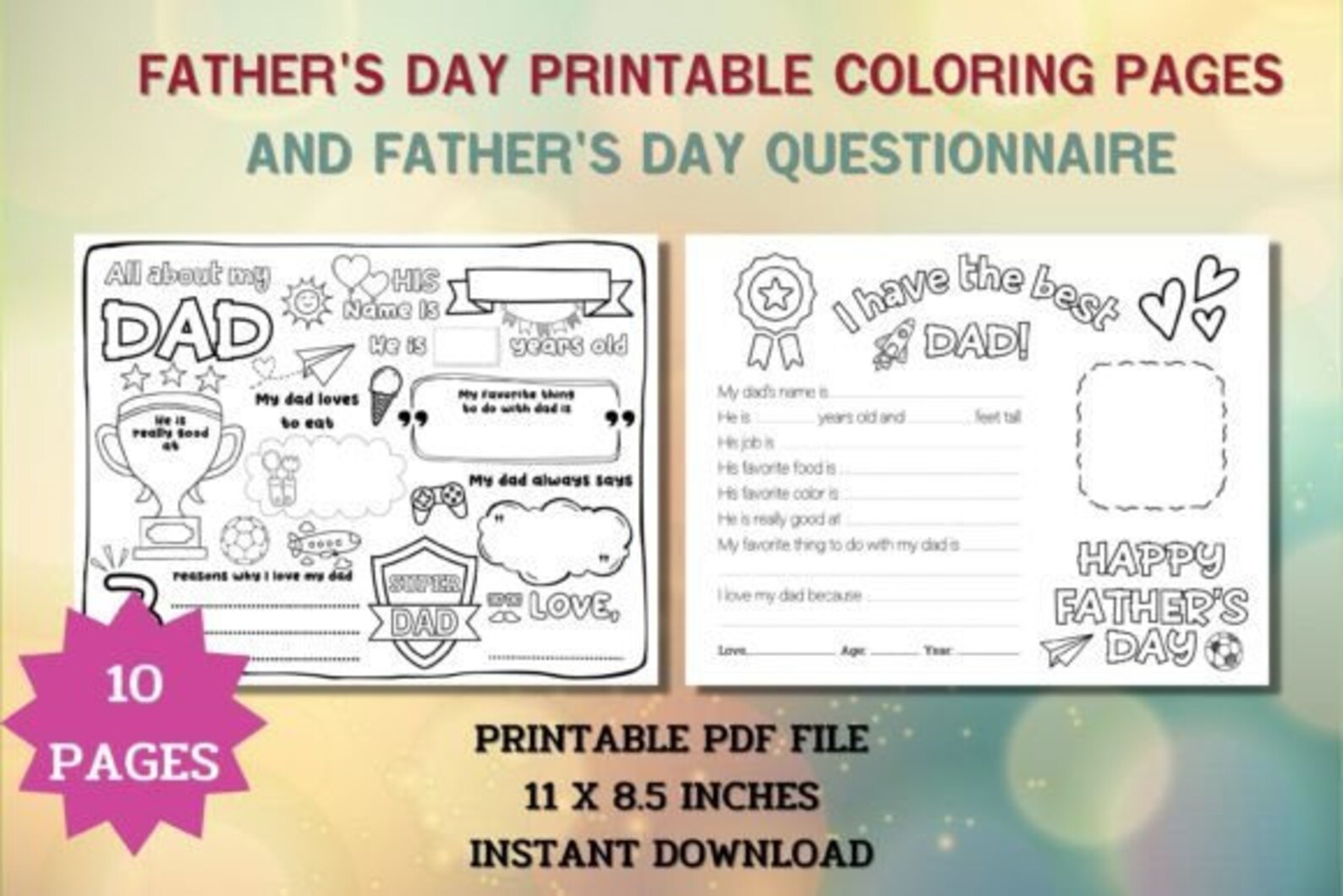Father's Day Printable All About My Dad Printable Father' Diy Keepsake ...