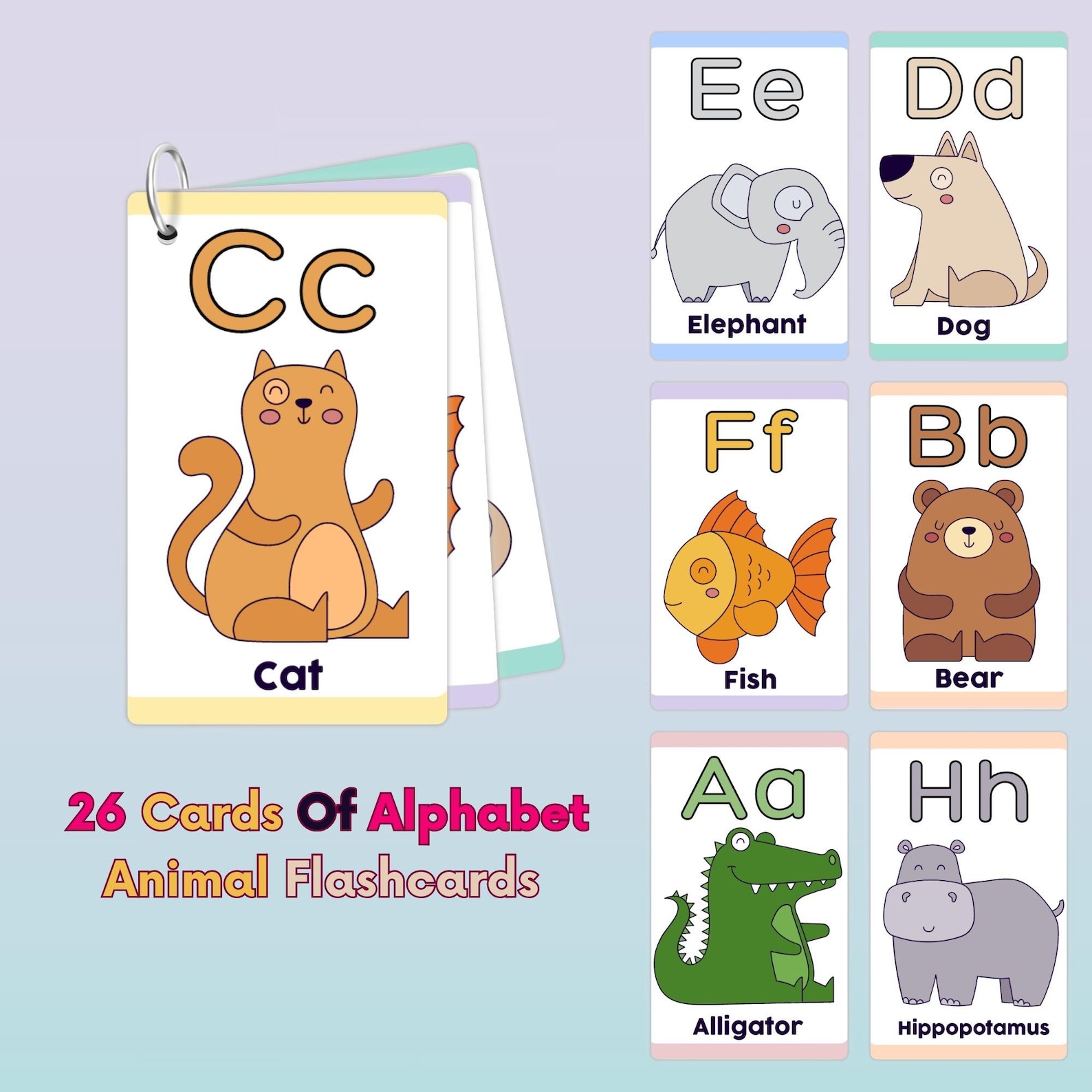 Alphabet Animal Flashcards, Printable Educational Flashcards for ...