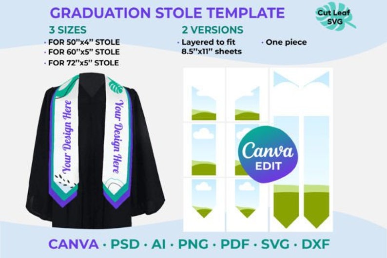 Graduation Stole Template | Canva Drag and Drop | Drag and Drop Stole ...