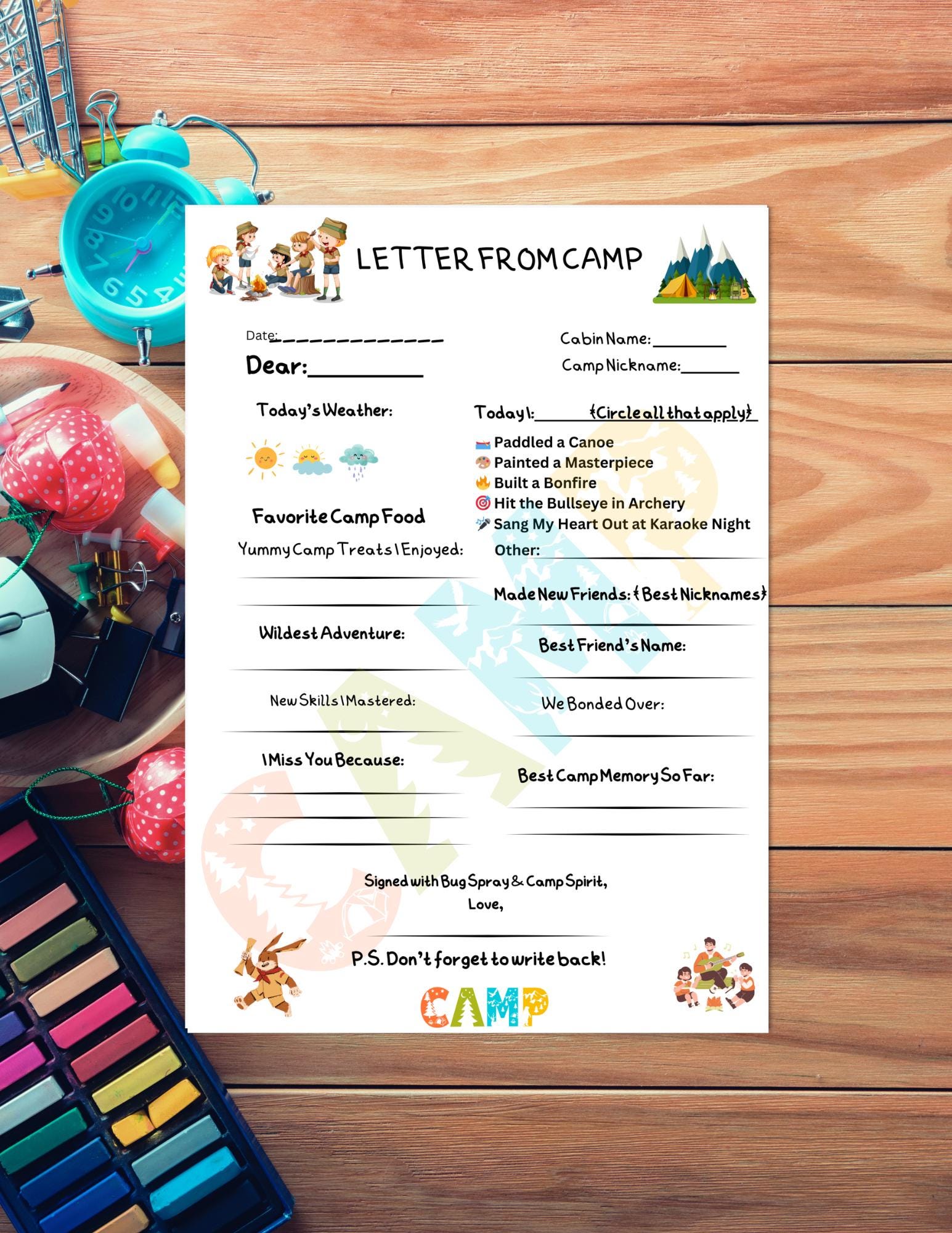 Printable Letter From Camp | Instant Download | Summer Camp Letter | Gift for Camper | Kids ...