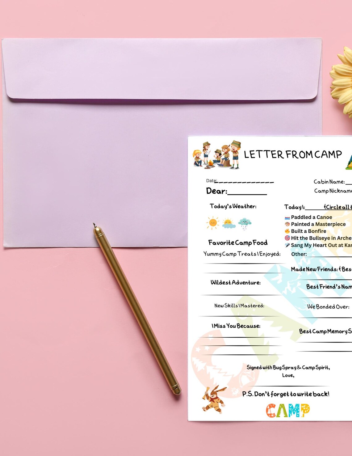 Printable Letter From Camp | Instant Download | Summer Camp Letter ...