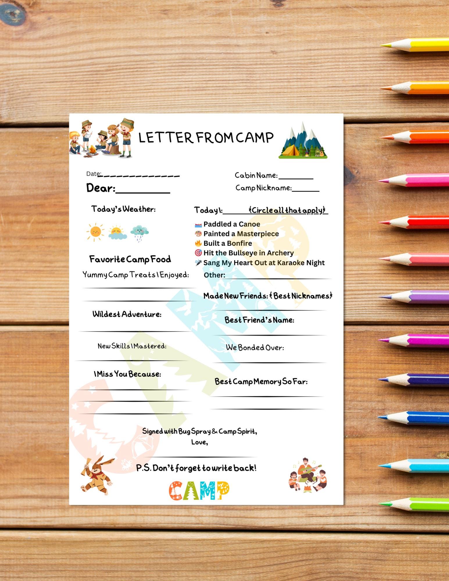 Printable Letter From Camp | Instant Download | Summer Camp Letter ...