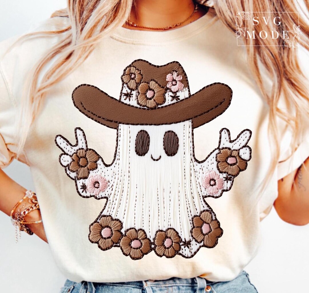 Embroidery Daisy Ghost PNG, Cute Floral Ghost Png, Spooky Vibes Png ...