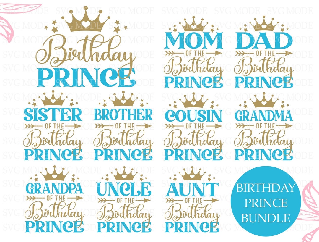 Birthday Prince Svg Bundle, Mom of the Birthday Prince, Dad of the ...