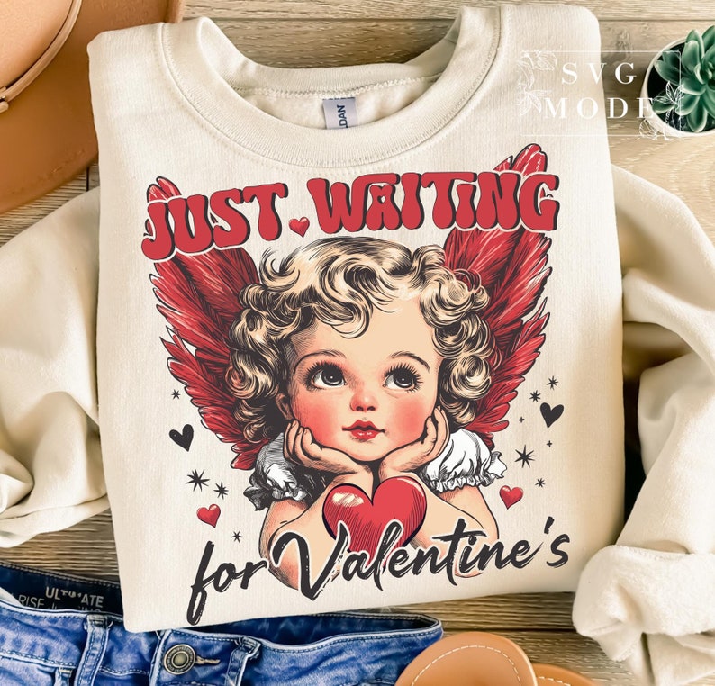 Just Waiting for Valentine's Png, Retro Valentine Shirt Design, Baby ...