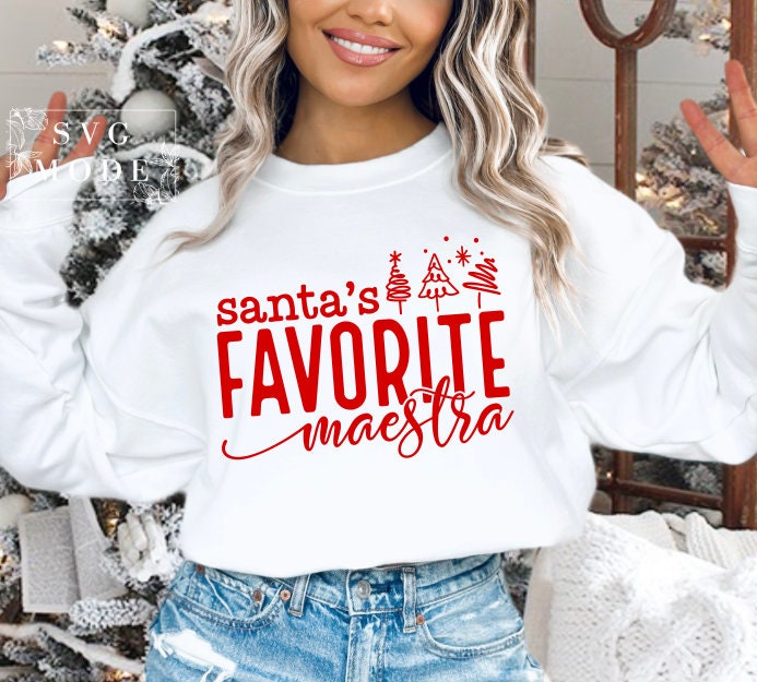 Santa's Favorite Maestra SVG PNG, Merry Teacher Svg, Spanish Teacher ...