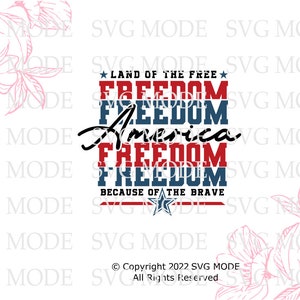 America Land of the Free Because of the Brave SVG PNG, 4th of July Svg ...