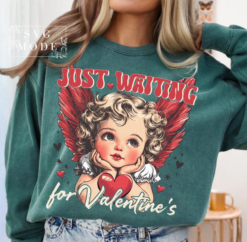 Just Waiting for Valentine's Png, Retro Valentine Shirt Design, Baby ...