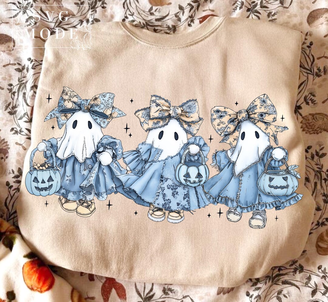 Retro Halloween Blue Denim Ghost Png, Trendy Patchwork Spooky Ghost Png ...