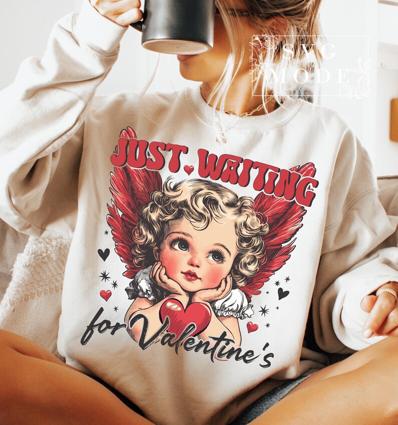 Just Waiting for Valentine's Png, Retro Valentine Shirt Design, Baby ...
