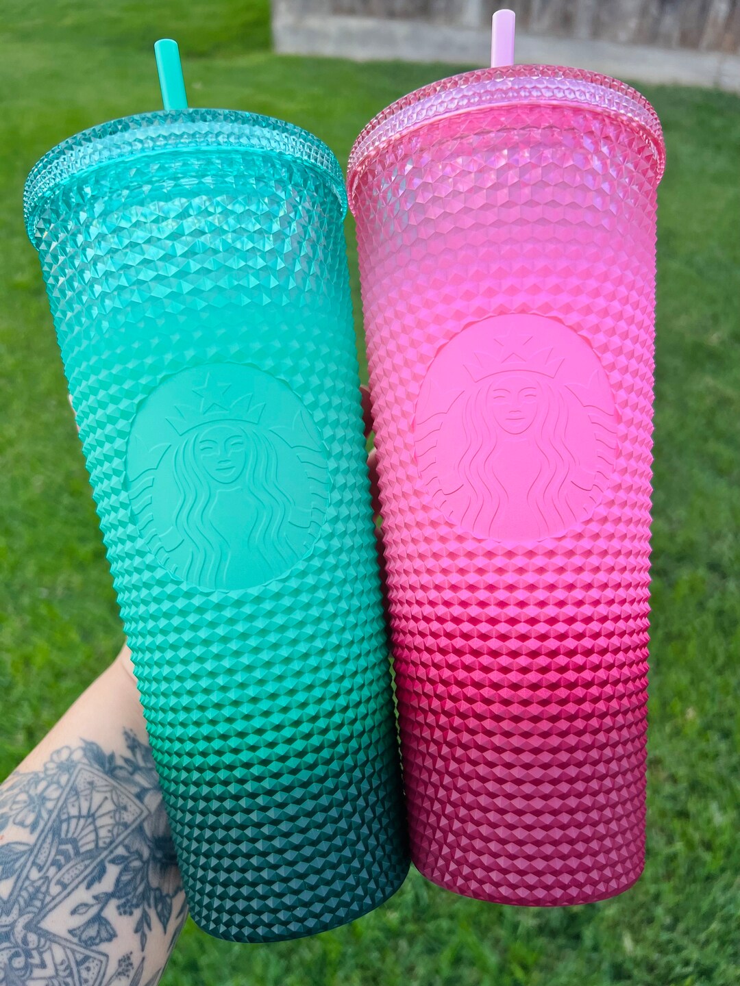 Starbucks Ombré Teal and Ombré Pink Venti and Tall Studded Tumbler - Etsy