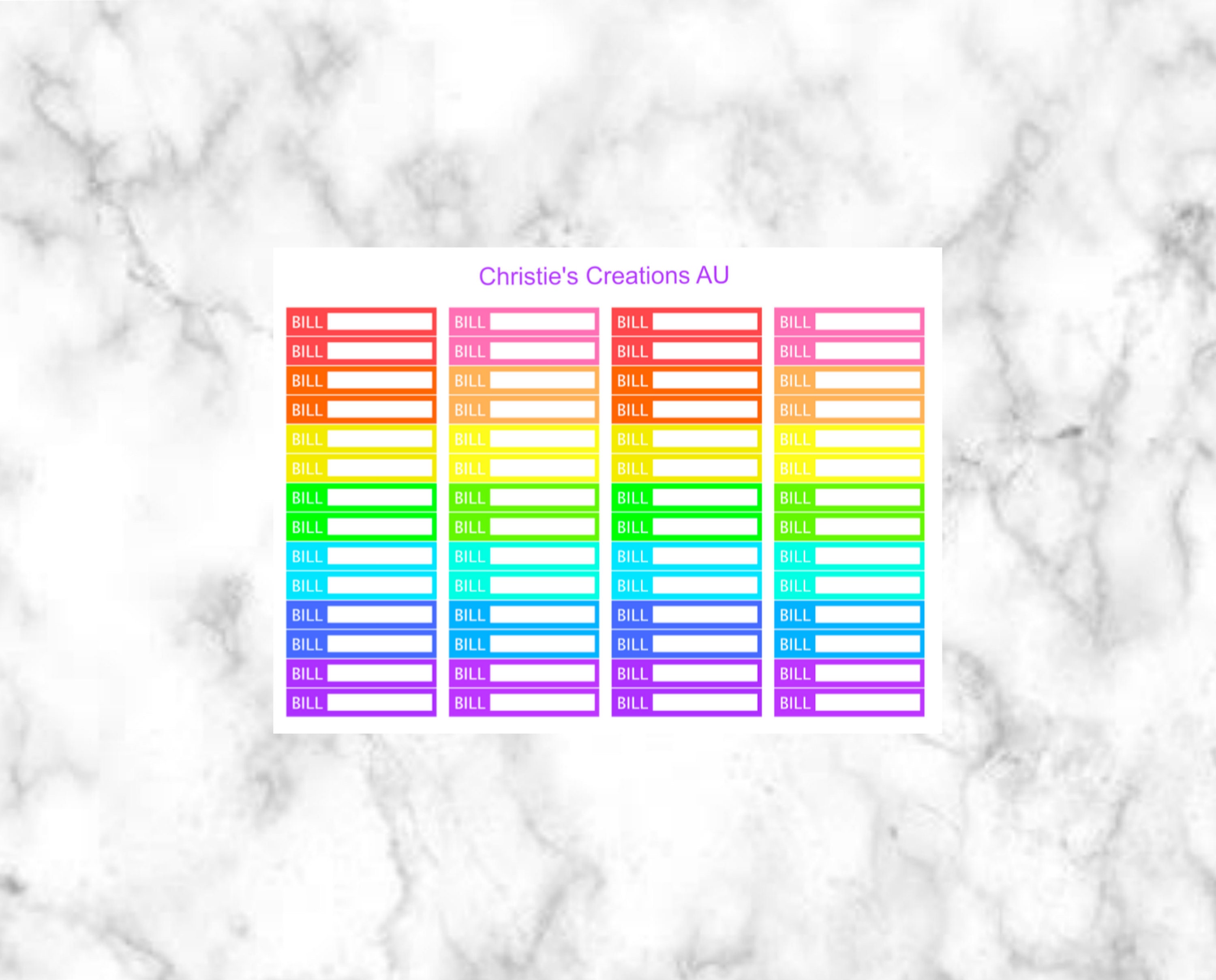 Bill Header Functional Stickers, Planner Stickers, Rainbow, Pastel ...